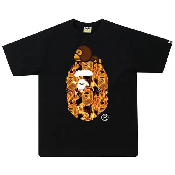 A BATHING APE Flame Milo On Big Ape Tee /orange - Black