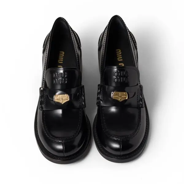 Miu Miu Brushed Leather Loafers - Black