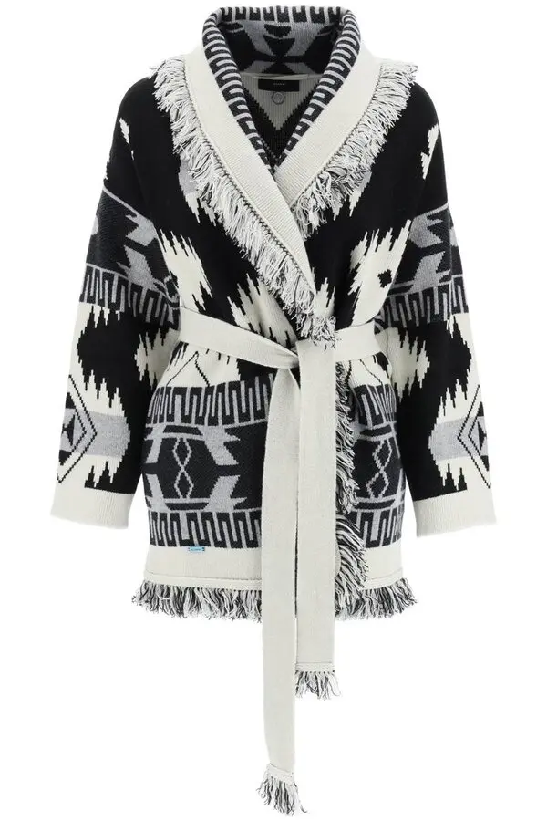 Alanui Icon Cardigan In Jacquard Cashmere In Black 33% Off
