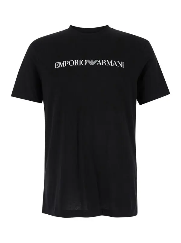 Emporio Armani T-shirt With Contrasting Logo Lettering Print In Cotton - Black