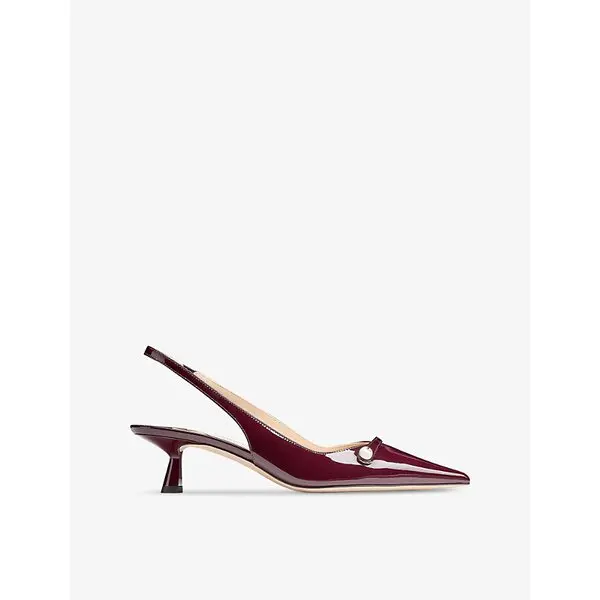JIMMY CHOO Amita 45 Faux Pearl-embellished Patent-leather Heeled Courts - Garnet