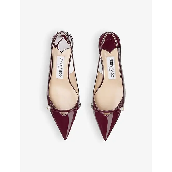 JIMMY CHOO Amita 45 Faux Pearl-embellished Patent-leather Heeled Courts - Garnet