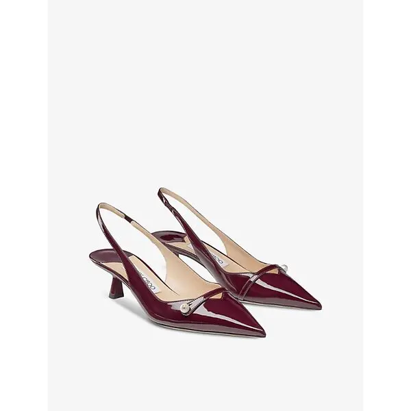 JIMMY CHOO Amita 45 Faux Pearl-embellished Patent-leather Heeled Courts - Garnet