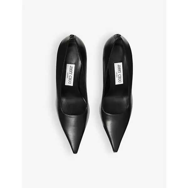 JIMMY CHOO Ixia 80 Logo-embellished Leather Heeled Courts - Black