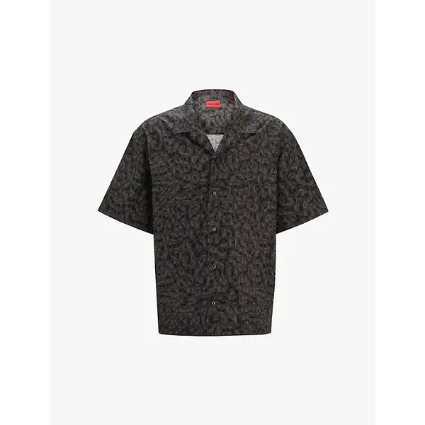 Hugo Logo-print Short-sleeve Cotton Shirt - Black