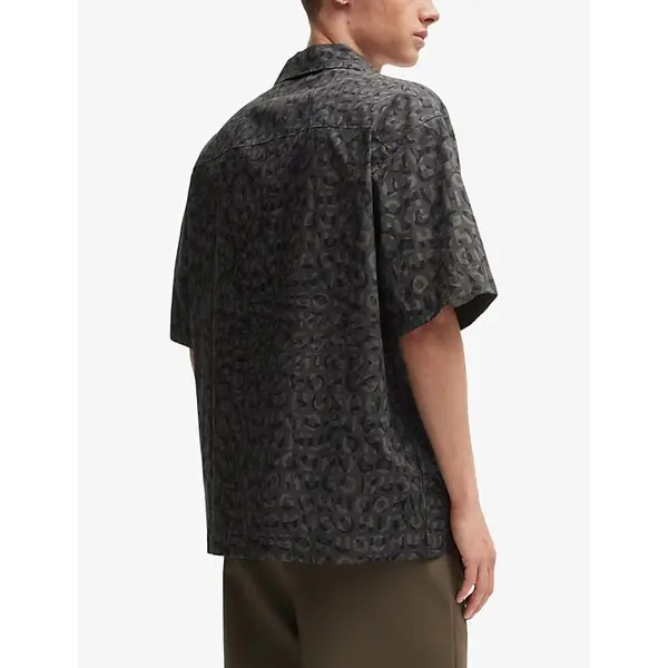 Hugo Logo-print Short-sleeve Cotton Shirt - Black