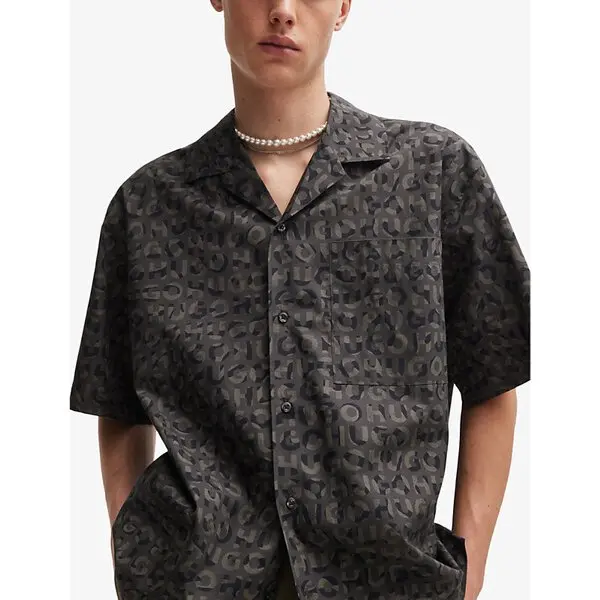 Hugo Logo-print Short-sleeve Cotton Shirt - Black