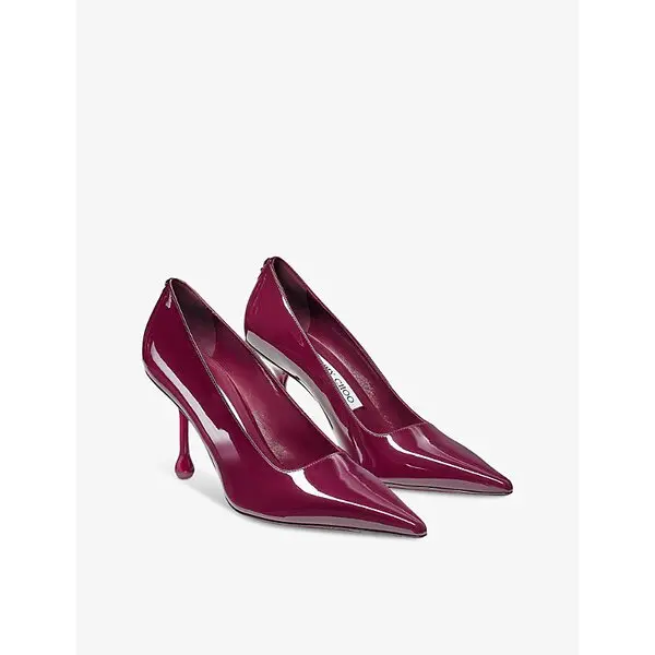 JIMMY CHOO Ixia 80 Logo-embellished Patent-leather Heeled Courts - Garnet