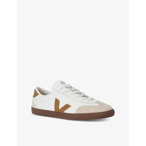 VEJA Volley Logo-embroidered Leather Low-top Trainers - Tan Comb