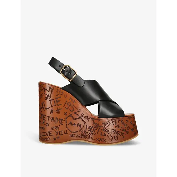 Chloé Maxine Engraved-sole Cowhide Wedge Sandals