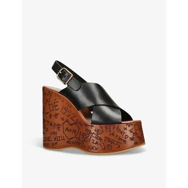 Chloé Maxine Engraved-sole Cowhide Wedge Sandals