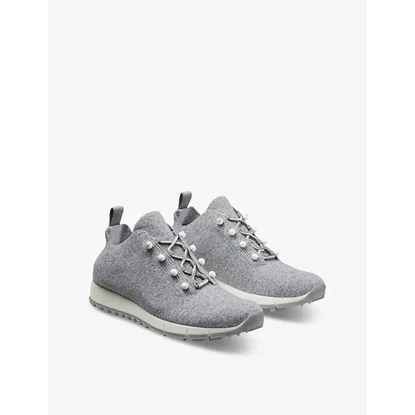 JIMMY CHOO Veles Faux Pearl-embellished Knitted Low-top Trainers - X Ash Mix