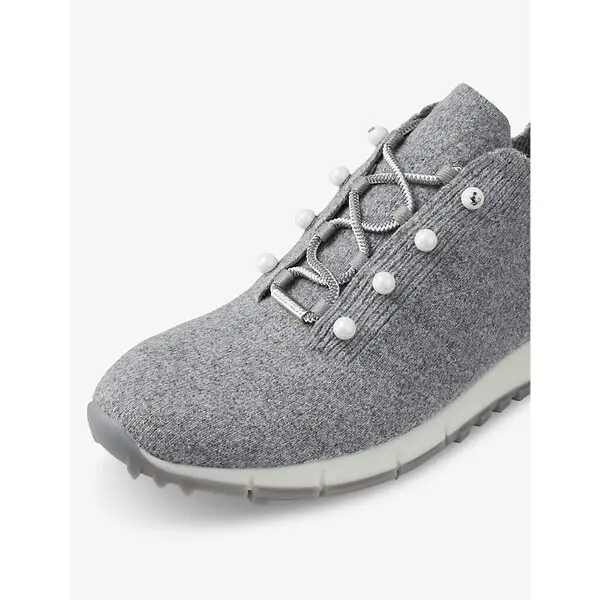 JIMMY CHOO Veles Faux Pearl-embellished Knitted Low-top Trainers - X Ash Mix