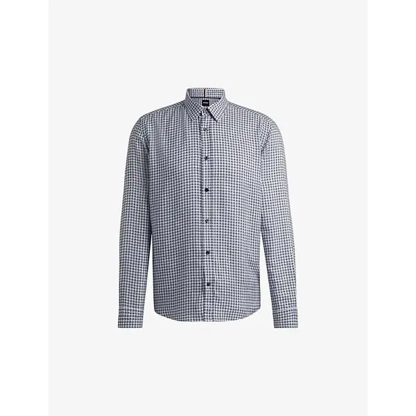 BOSS Regular-fit Geometric-print Chambray Shirt - Open Blue