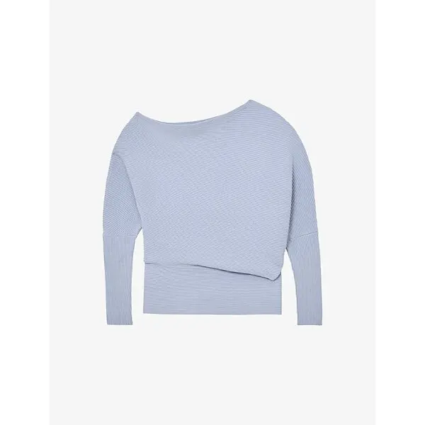 REISS Lorna Draped-neck Stretch-knit Jumper - Blue