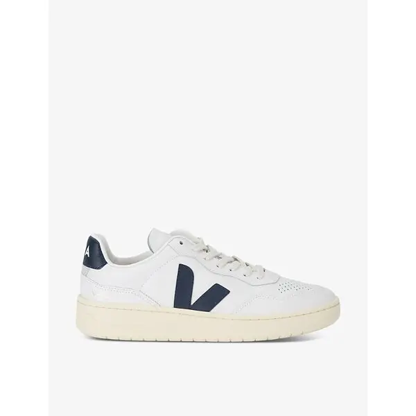 VEJA V-90 Logo-embroidered Low-top Leather Trainers - White/navy