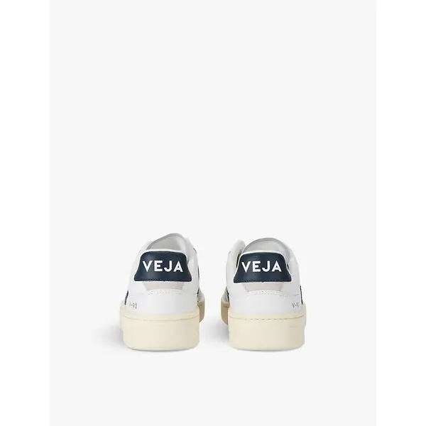 VEJA V-90 Logo-embroidered Low-top Leather Trainers - White/navy