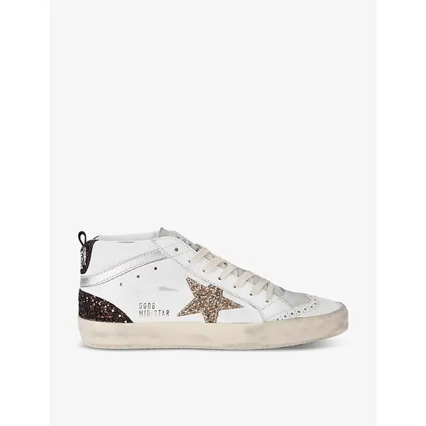 GOLDEN GOOSE Midstar 11923 Star-embroidered Mid-top Leather Trainers - White/comb
