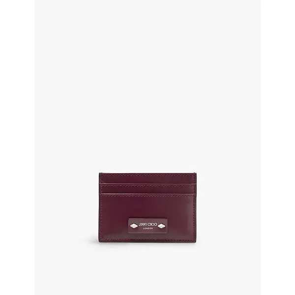JIMMY CHOO Umika Logo-plaque Leather Card Holder - Garnet/antique