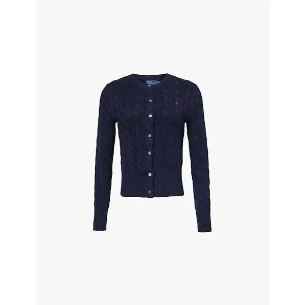 Polo Ralph Lauren Brand-embroidery Cable-knit-pattern Cotton Cardigan - Hunter Navy