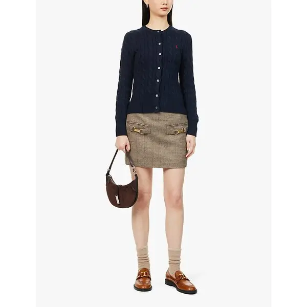 Polo Ralph Lauren Brand-embroidery Cable-knit-pattern Cotton Cardigan - Hunter Navy