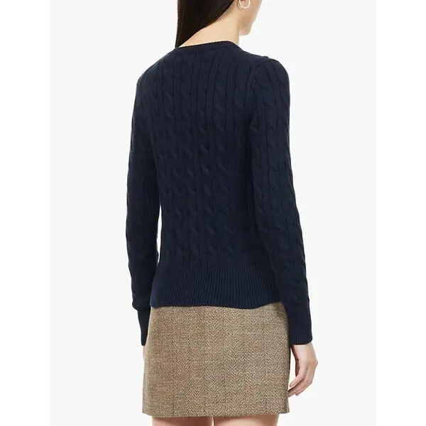 Polo Ralph Lauren Brand-embroidery Cable-knit-pattern Cotton Cardigan - Hunter Navy
