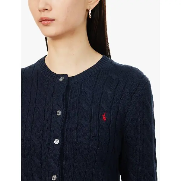 Polo Ralph Lauren Brand-embroidery Cable-knit-pattern Cotton Cardigan - Hunter Navy