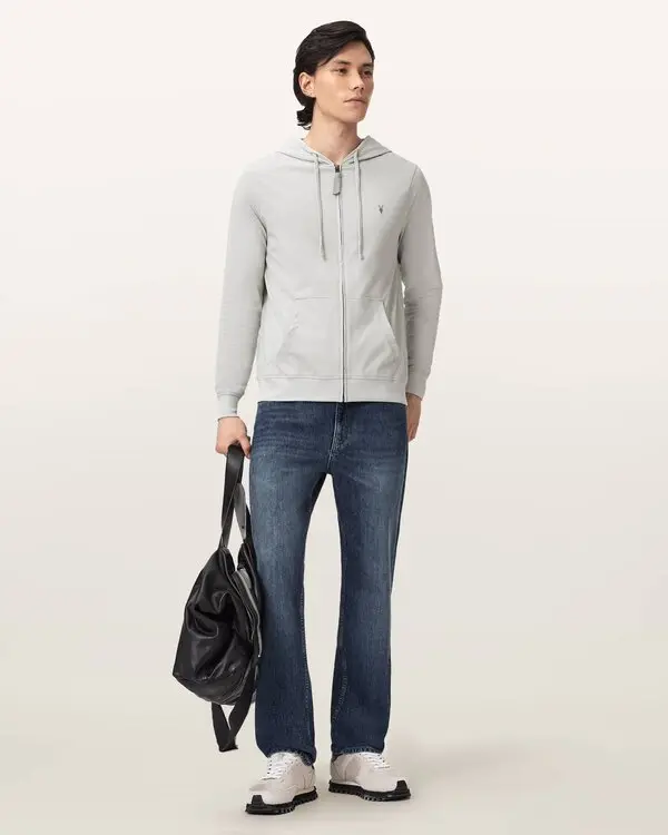 ALLSAINTS Brace Zip Up Ramskull Hoodie - Pebble Grey