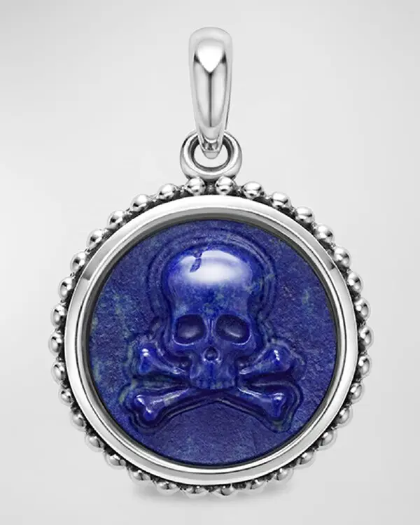 Lagos Sterling Silver Anthem Circle Skull Pendant - Lapis