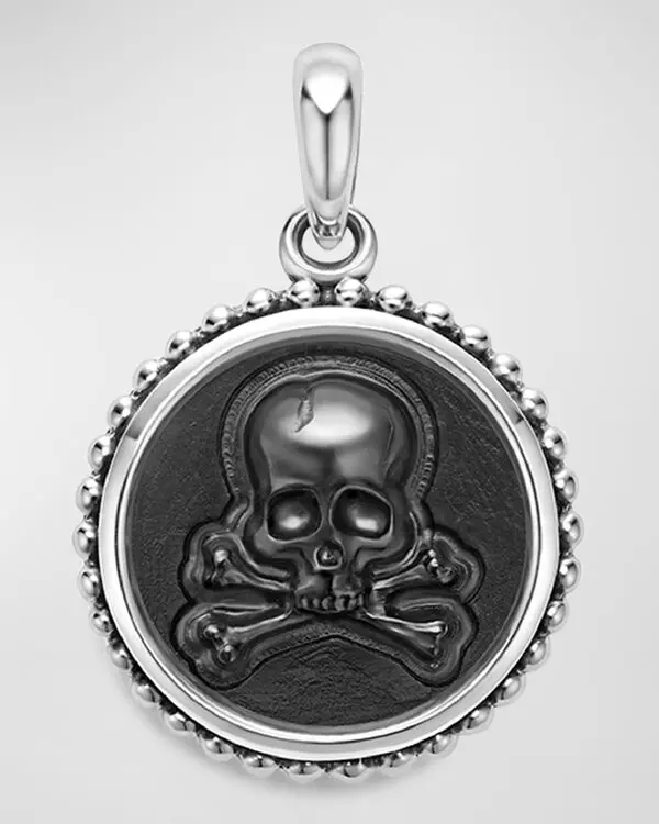 Lagos Sterling Silver Anthem Circle Skull Pendant - Onyx