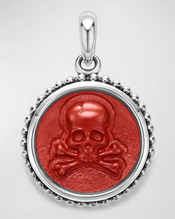 Lagos Sterling Silver Anthem Circle Skull Pendant - Red
