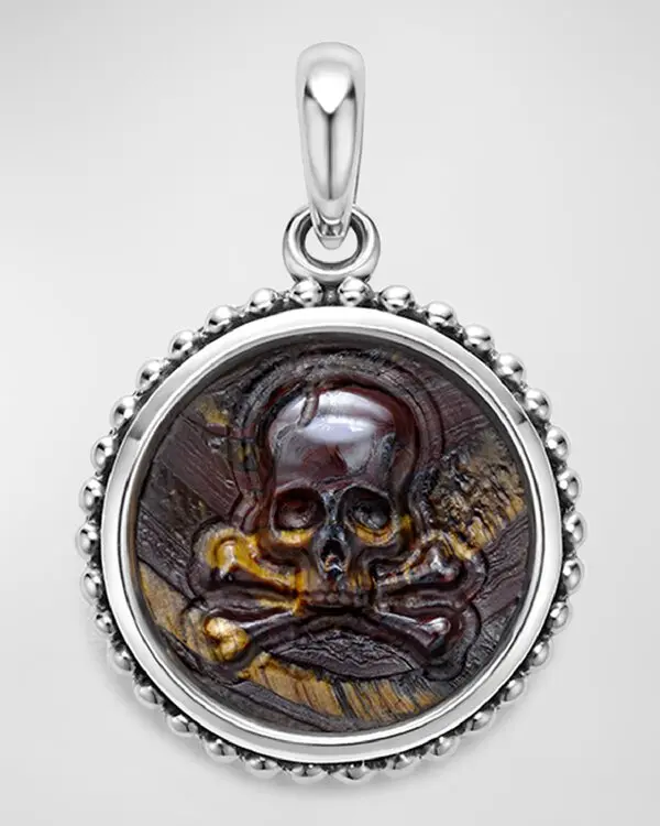 Lagos Sterling Silver Anthem Circle Skull Pendant - Tigereye