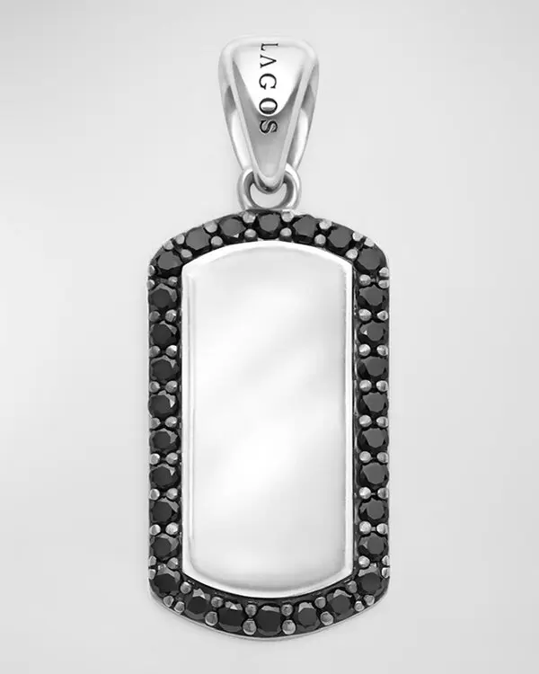 Lagos Sterling Silver Anthem Dog Tag Pendant With Diamonds - Black