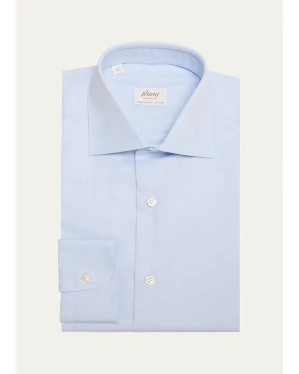 Brioni Sea Island Cotton Herringbone Dress Shirt - Blue