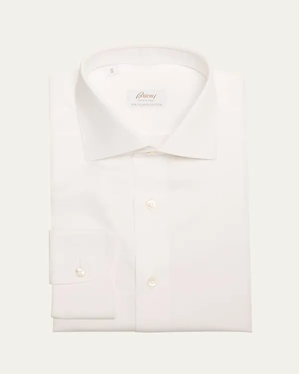 Brioni Sea Island Cotton Herringbone Dress Shirt - White