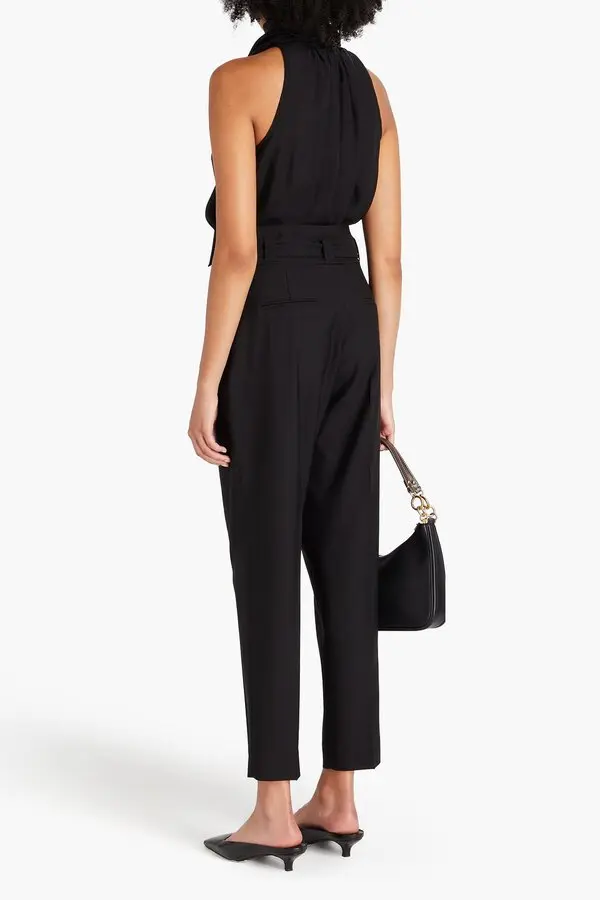 Another Tomorrow Pleated Wool Tapered Pants - Black