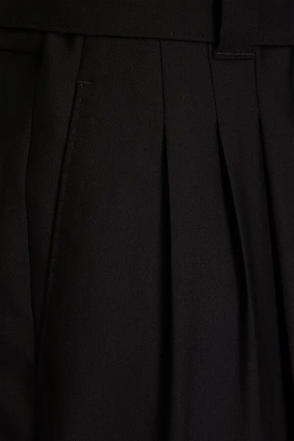 Another Tomorrow Pleated Wool Tapered Pants - Black