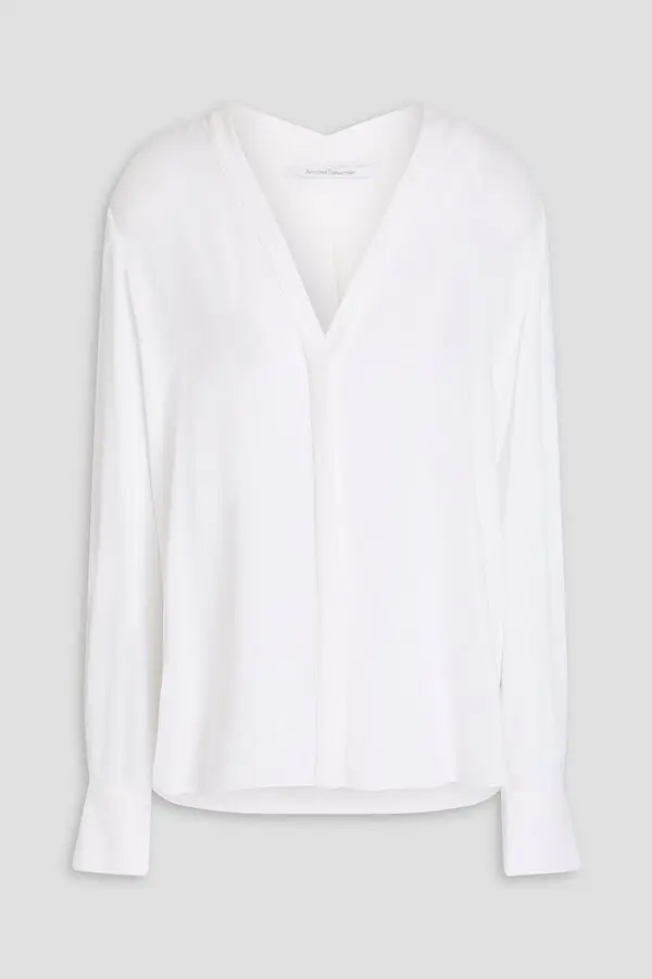 Another Tomorrow Pleated Stretch-crepe Blouse