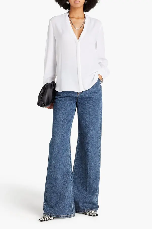 Another Tomorrow Pleated Stretch-crepe Blouse