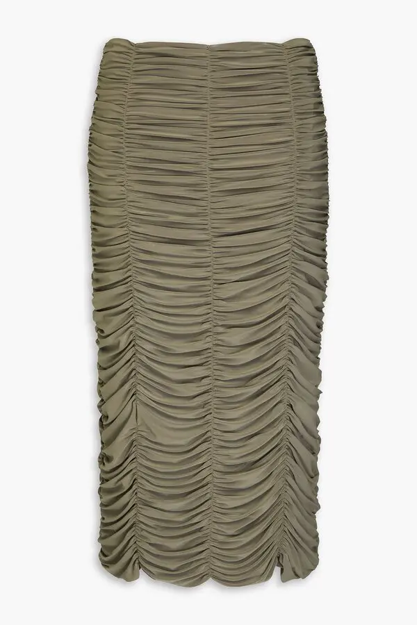 Tibi Ruched Stretch-jersey Midi Skirt - Army Green
