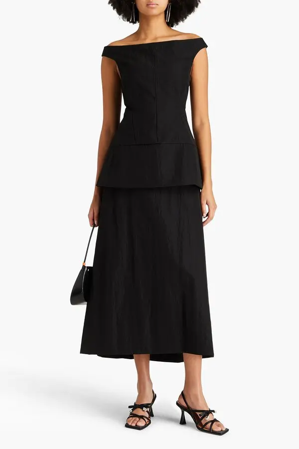 Tibi Off-the-shoulder Crepe Peplum Top