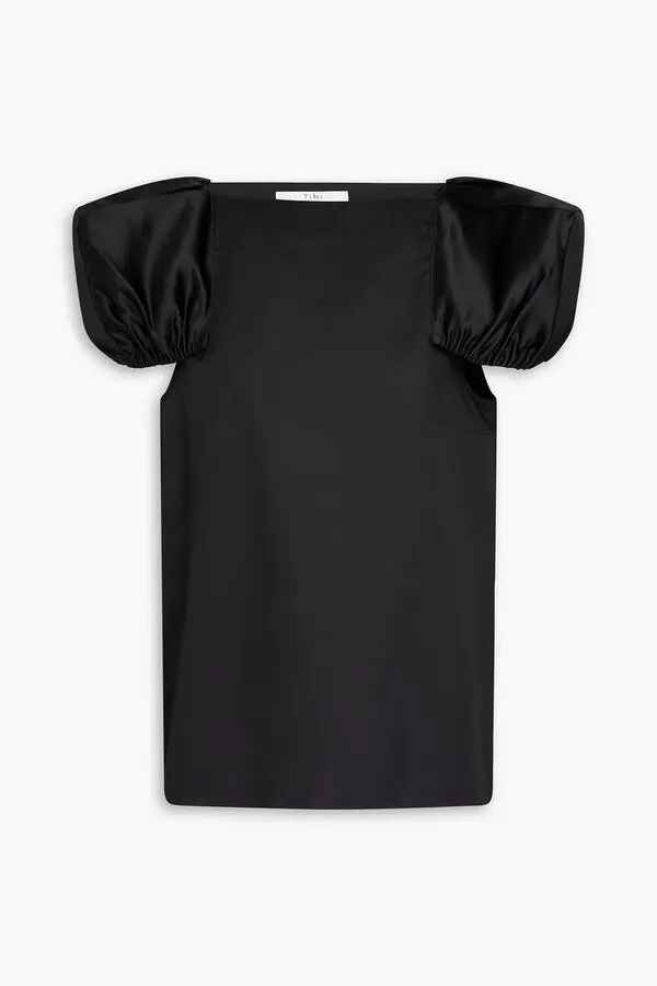 Tibi Satin-paneled Cotton-poplin Top