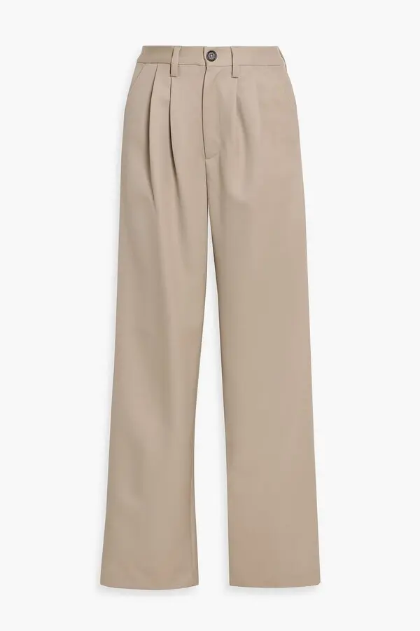 ANINE BING Carrie Pleated Silk-charmeuse Straight-leg Pants - Neutral