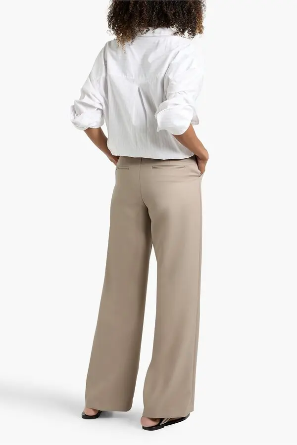 ANINE BING Pleated Silk-twill Straight-leg Pants - Neutral