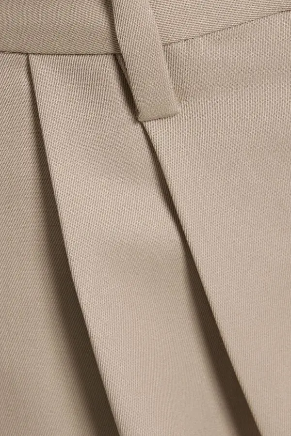 ANINE BING Pleated Silk-twill Straight-leg Pants - Neutral