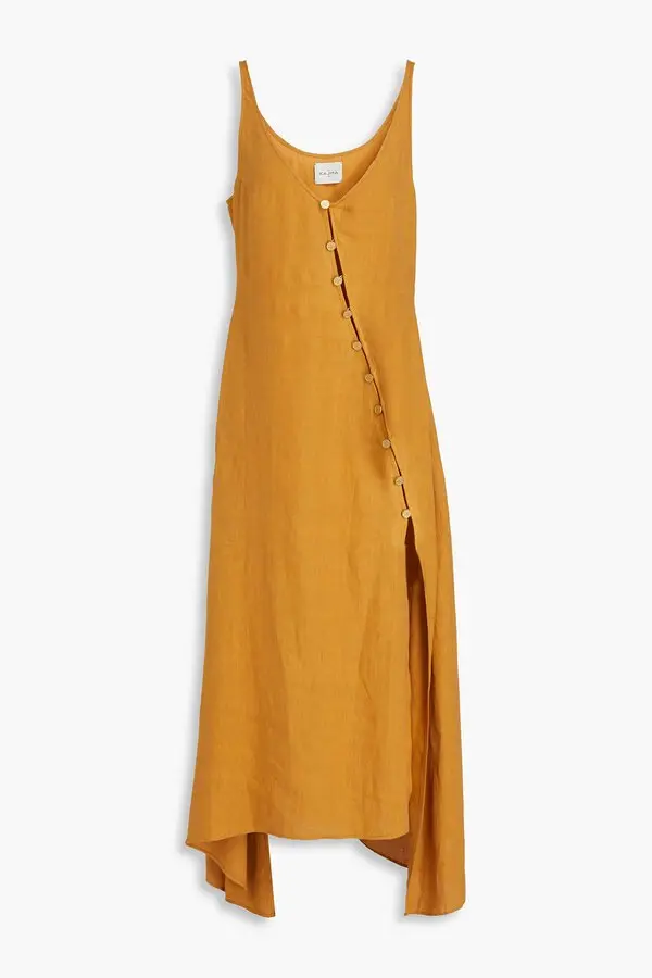 Le Kasha Rafah Asymmetric Linen Midi Dress In Mustard - 85% Off |  Editorialist