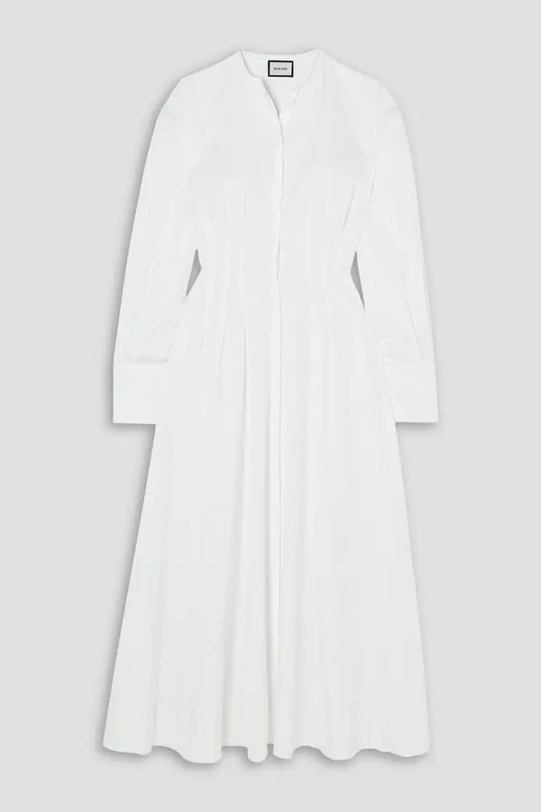 BEARE PARK Pleated Cotton-poplin Maxi Shirt Dress