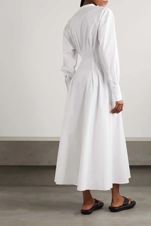 BEARE PARK Pleated Cotton-poplin Maxi Shirt Dress