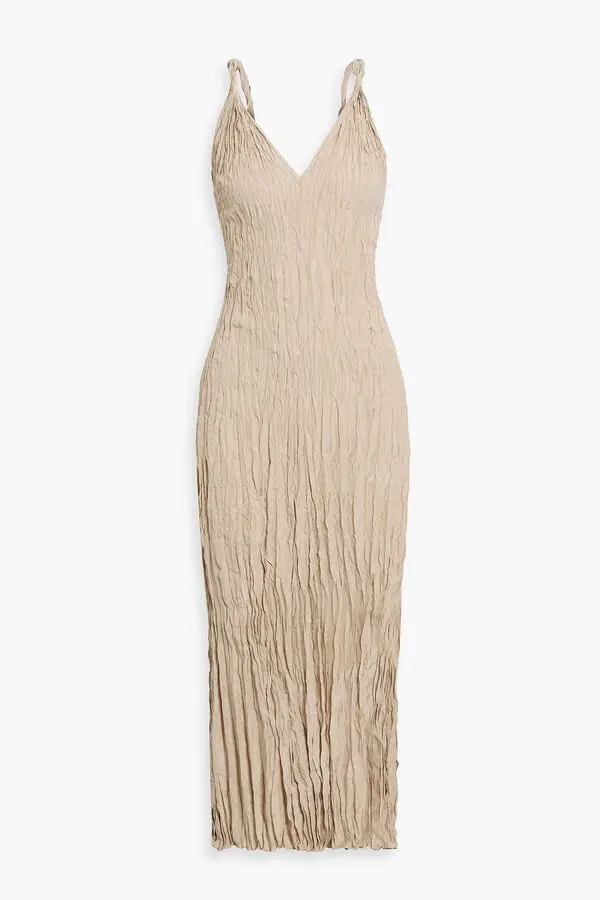 TOTEME Crinkled Silk Maxi Dress - Beige