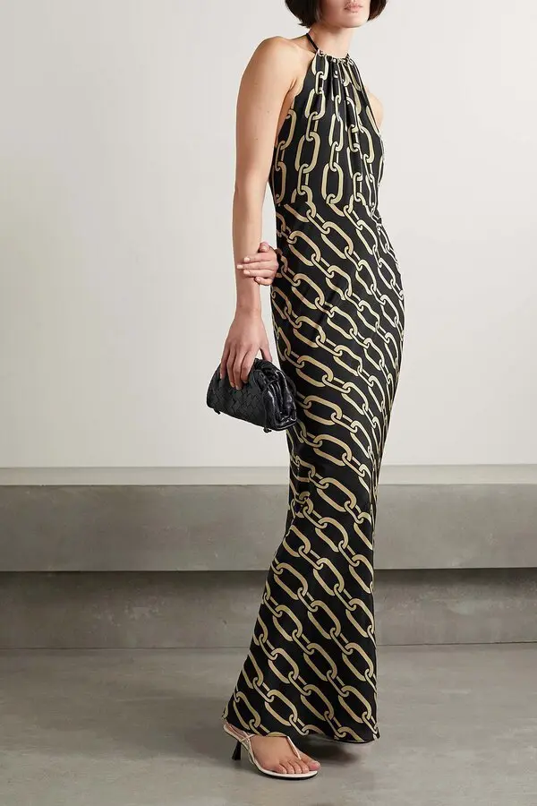 Nili Lotan Florie Printed Silk Halterneck Maxi Dress In Black - 75% Off |  Editorialist
